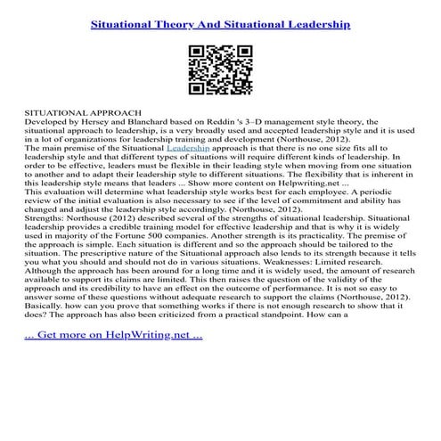 Situational Theory And Situational Leadership | PDF