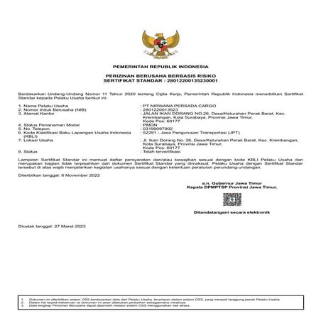 Nirwana Persada Cargo - Indonesia Freight Forwarder | PDF