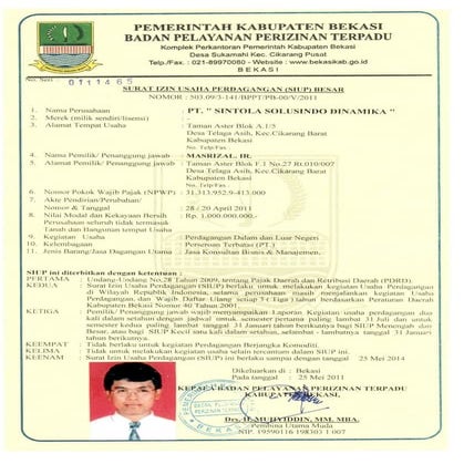 SIUP - PT. Sintola Solusindo Dinamika | PDF