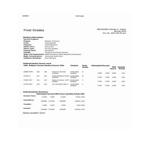 Southern Illinois University unofficial transcript | PDF