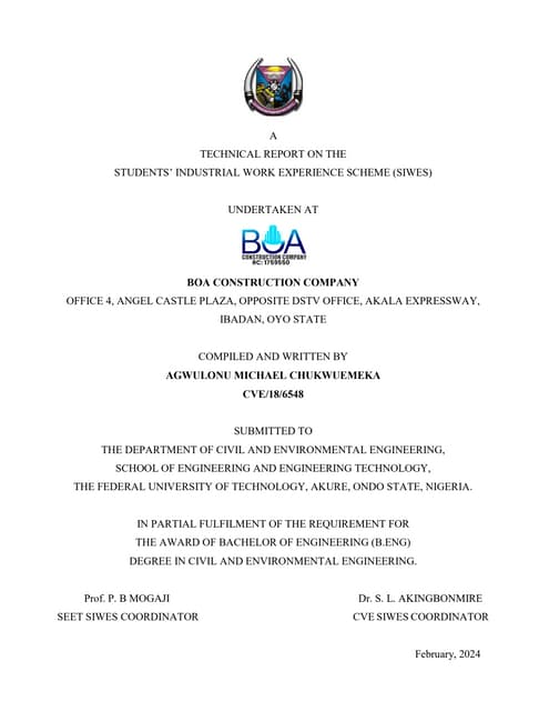 SIWES TECHNICAL REPORT SAMPLE | PDF