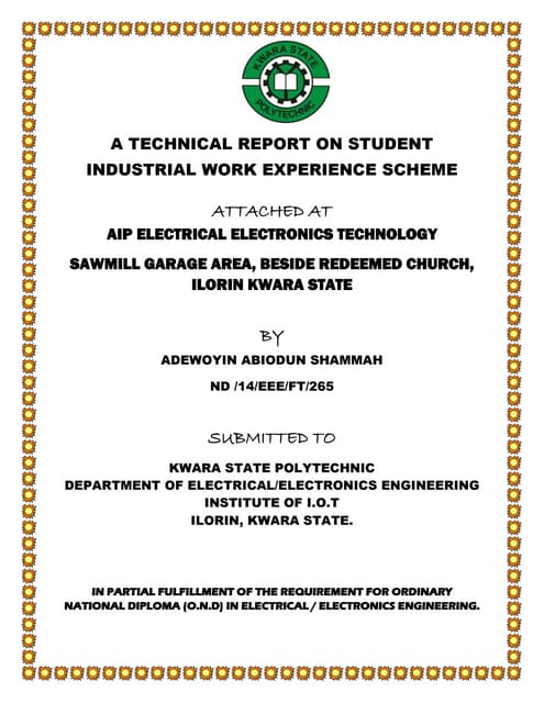 SIWES TECHNICAL REPORT SAMPLE | PDF