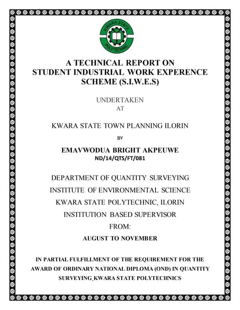 SIWES TECHNICAL REPORT SAMPLE | PDF