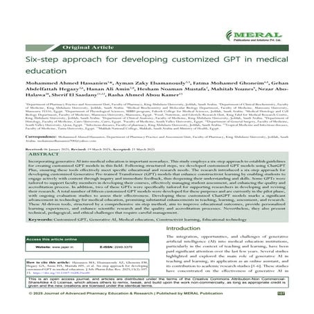 Six-step approach for developing customized GPT in medical education | PDF