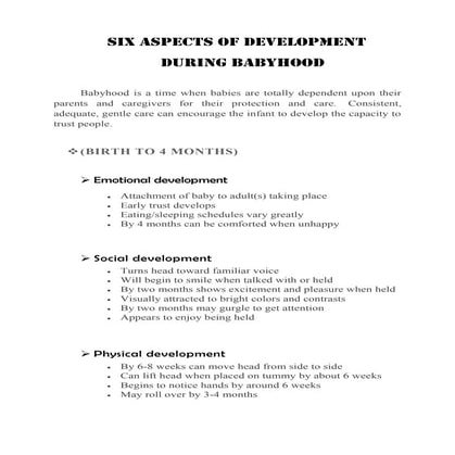Six aspects of development during babyhood | DOCX