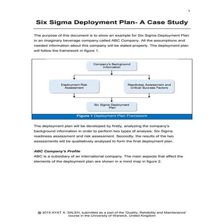 Six Sigma Deployement Plan: A Case Study | PDF