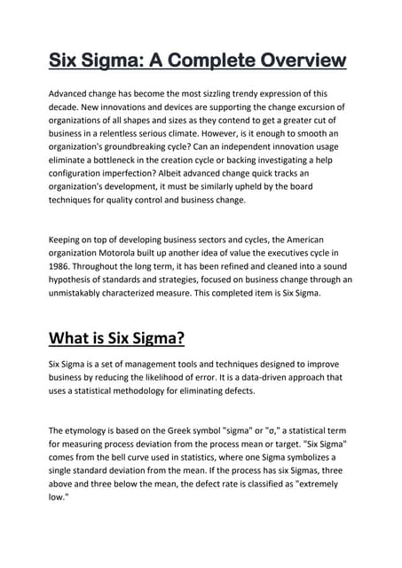 Six Sigma Principle and Methods | PPTX