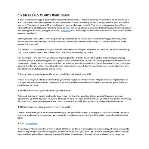 Ten steps to develop positive body image | PDF