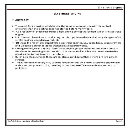 Six stroke engine report | DOCX