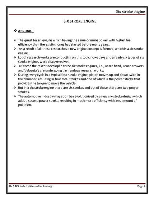 SIx stroke engine | PPT