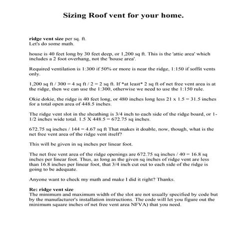 Sizing roof vent for your home. | PDF