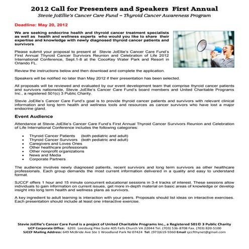 SJCCF Call for Presenters & Speakers 2012 | PDF | Thyroid Disorders ...