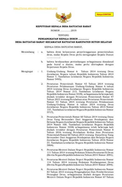 Format keputusan kepala desa tentang penetapan status penggunaan aset desa Format keputusan kepala desa tentang penetapan status penggunaan aset desa