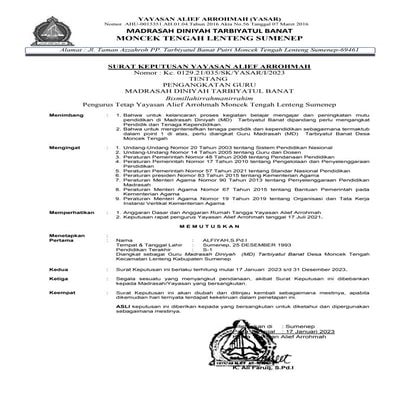 Contoh SK Guru Tetap Yayasan | DOCX