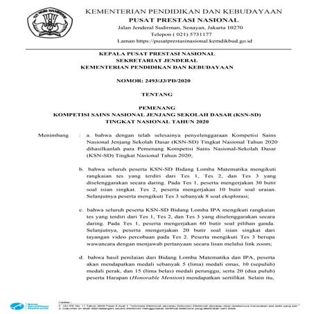 Sk pemenang-ksn-sd-tingkat-nasional-2020 | PDF