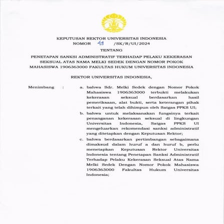 SK 2024 NO 49 Tentang Penetapan Sanksi Administratif Terhadap Pelaku Kekerasan Seksual Atas nama ...