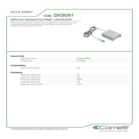Comelit SK9091 Data Sheet | PDF