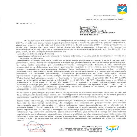 Odpowiedź Sopotu na wniosek o udost. informacji publicznej | PDF