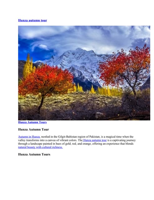 Hunza Autumn Tour 2024-2025.Autumn in Hunza | PDF