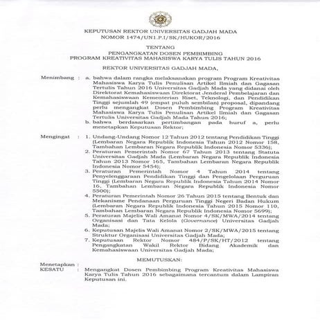 SK Dosen Pembimbing PKM-KT 2016 | PDF