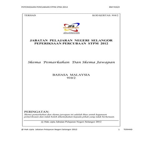 Skema bm2 stpm selangor 2012 | PDF