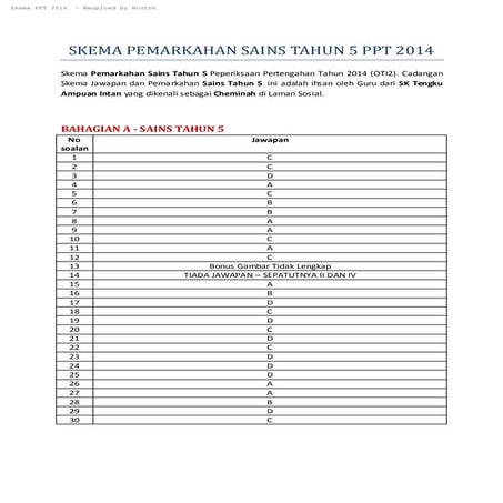 SKEMA PEMARKAHAN SAINS TAHUN 5 PPT 2014 | PDF