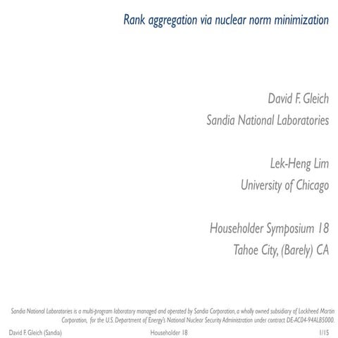 Rank Aggregation Via Skew Symmetric Matrix Completion Ppt