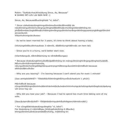 Sự khác nhau khi sử dụng since, as, because | PDF