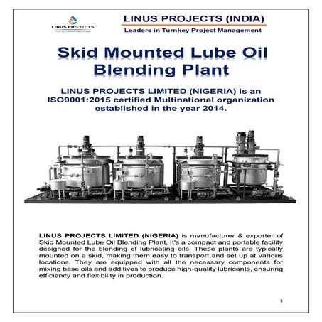 Skid Mounted Lube Oil Blending Plant Machinery | PDF