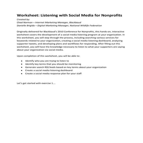 Worksheet: Social Media Listening for Nonprofits | DOCX