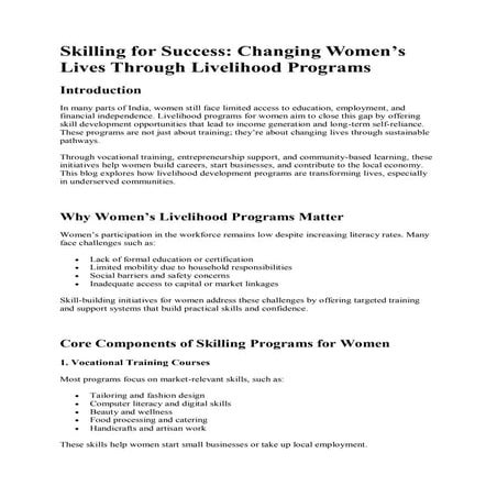 Skilling for Success: Changing Women’s Lives Through Livelihood Program ...