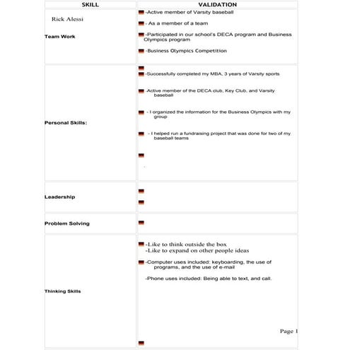 Skills worksheet | DOC | Sports