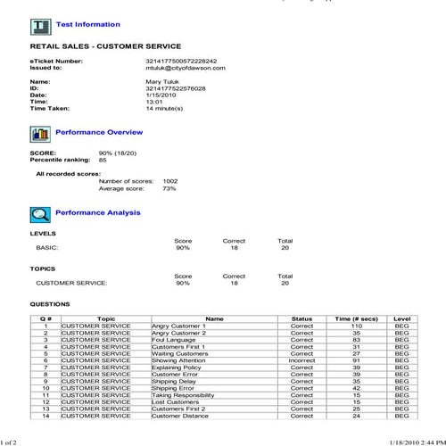 Skill Test Example Retail Sales Customer Service | PDF