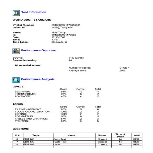 Skill Test Example Word 2003 Standard | PDF