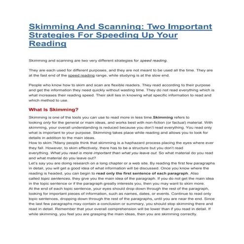 Skimming And Scanning Helpsheet Find…: English ESL