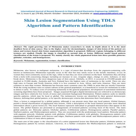 Skin Lesion Segmentation Using TDLS Algorithm and Pattern Identification | PDF