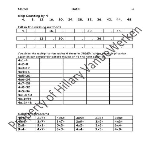 Skip counting by 4 v1 | PDF