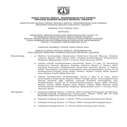 Sk kadisnakertransgi 1972 th 2021 protokol ppkm level 4 fix | PDF