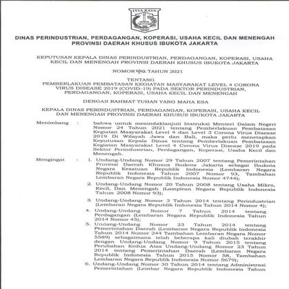 Sk kadis ppkukm ttg ppkm level 4 (26 juli 4 agust 2021) ok | PDF