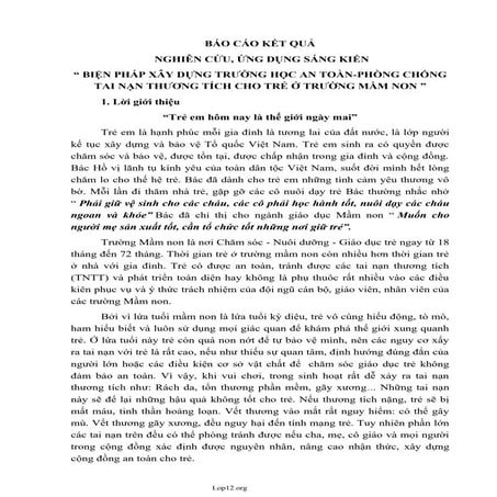 SKKN Biện pháp xây dựng trường học an toàn, phòng, chống tai nạn thương tích cho trẻ ở trường ...