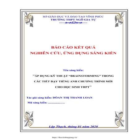 SKKN Áp dụng kỹ thuật “brainstorming” trong các tiết dạy tiếng Anh ...