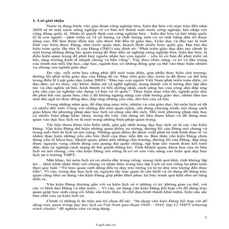 SKKN Sử dụng văn kiện Đảng kết hợp với đồ dùng trực quan trong dạy học lịch sử Việt Nam giai ...