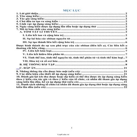SKKN Xây dựng hệ thống câu hỏi bài tập chương Liên kết hóa học – Hóa học 10 – Nâng cao nhằm phát ...