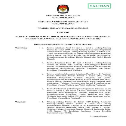 Sk kpu no.2 2013 tentang tahapan pemilu walikota dan wakil walikota | PDF