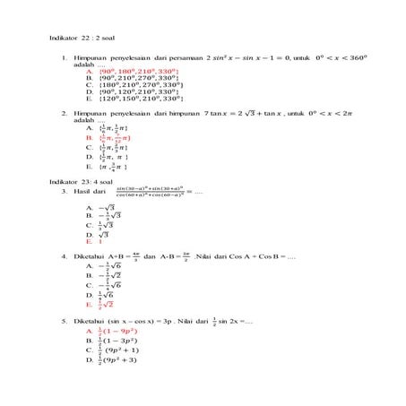 SOAL UN SMA MATEMATIKA IPA Skl 22, 23, 24 baru | PDF