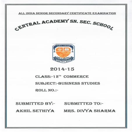 Business studies project class 12 | PDF