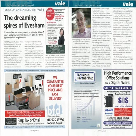 Vale Magazine feature on 'The power of apprenticeships' | PDF