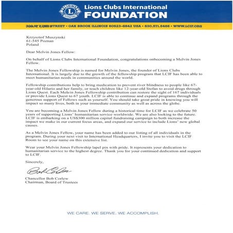 Melvin Jones Fellow - the letter | PDF