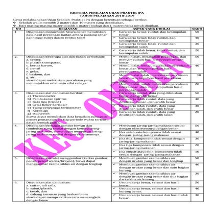 Skor penilaian ujian praktek ipa 2018 2019 | PDF