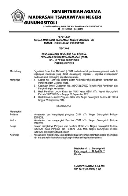 Sk osis smp satap smpn 4 kulbar | DOCX